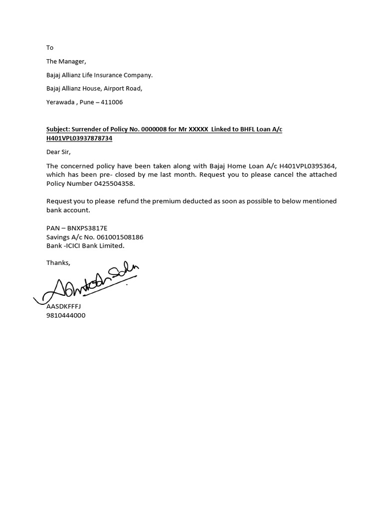 Surrender Letter Template | PDF