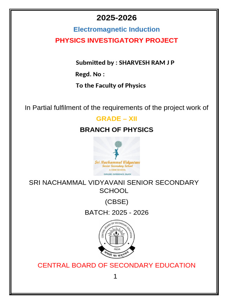 Physics Investigatory Project | PDF | Electromagnetic Induction ...