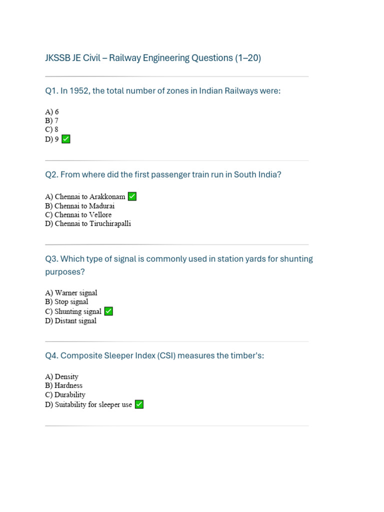 Previous Year Railway Engineering Questions | PDF | Track Gauge | Rail Transport