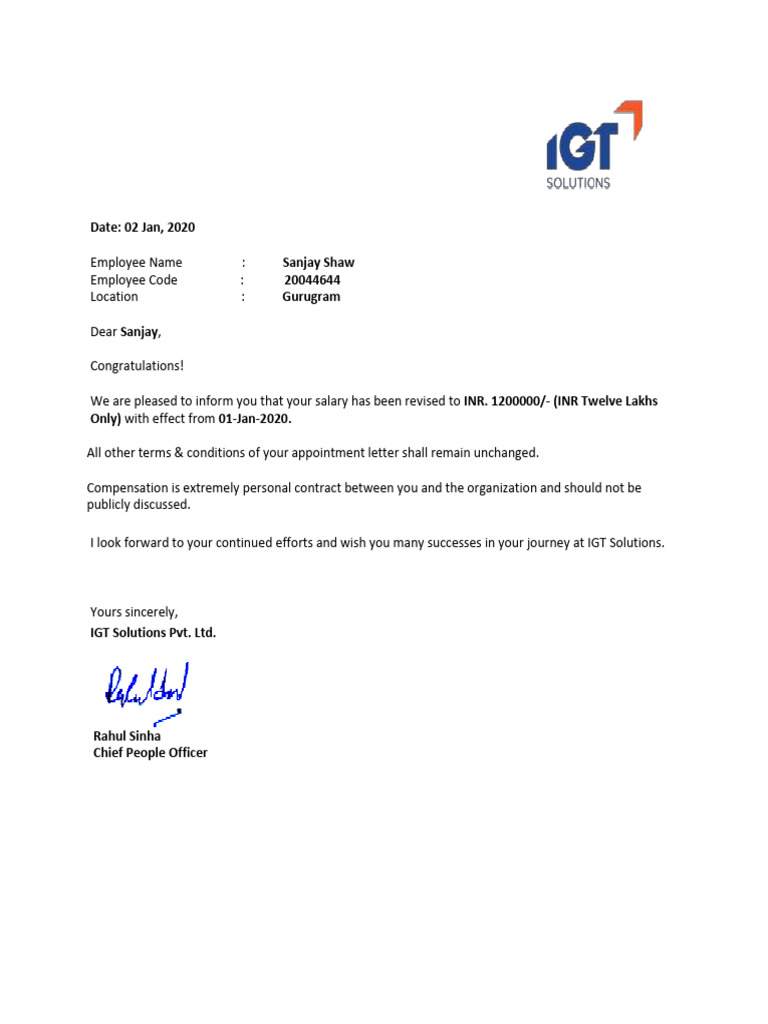 IGT Latest Increment Letter | PDF