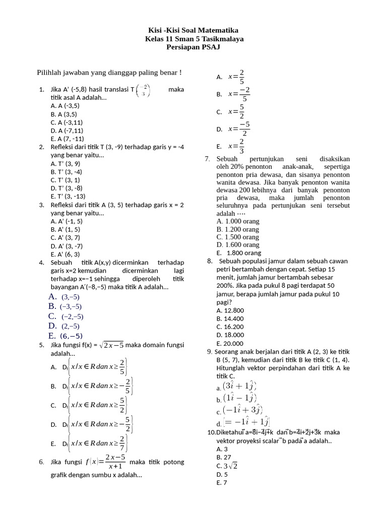 NASKAH SOAL PSAJ MTK Minat | PDF