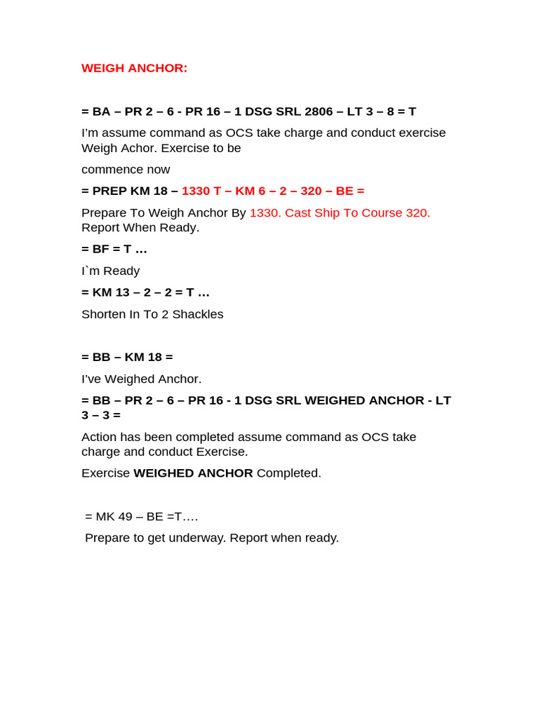 Weigh Anchor Exercise Overview | PDF