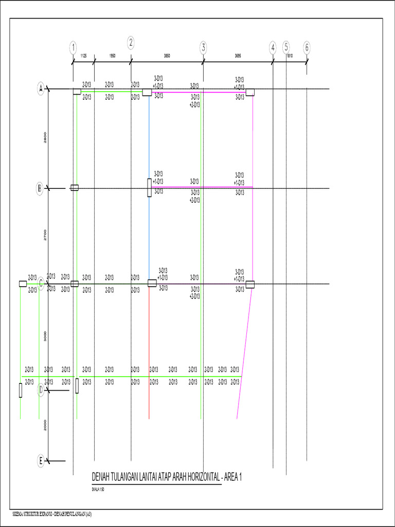 Denah Tulangan Lantai Atap Arah Horizontal - Area 1 | PDF