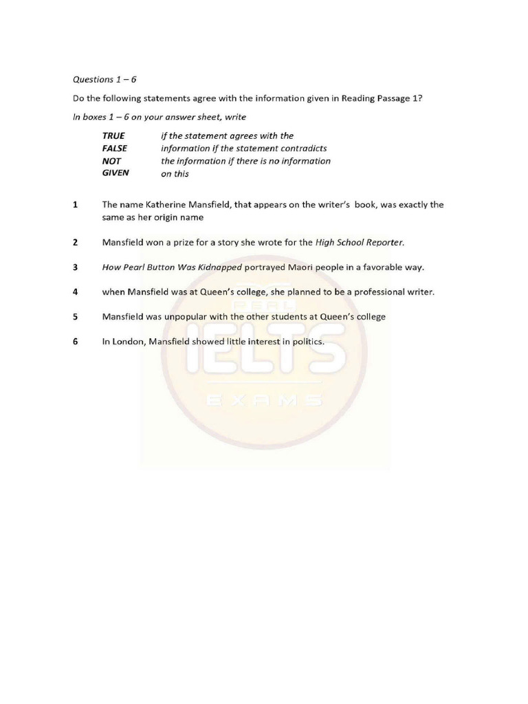 Katherine Mansfield Reading IELTS | PDF