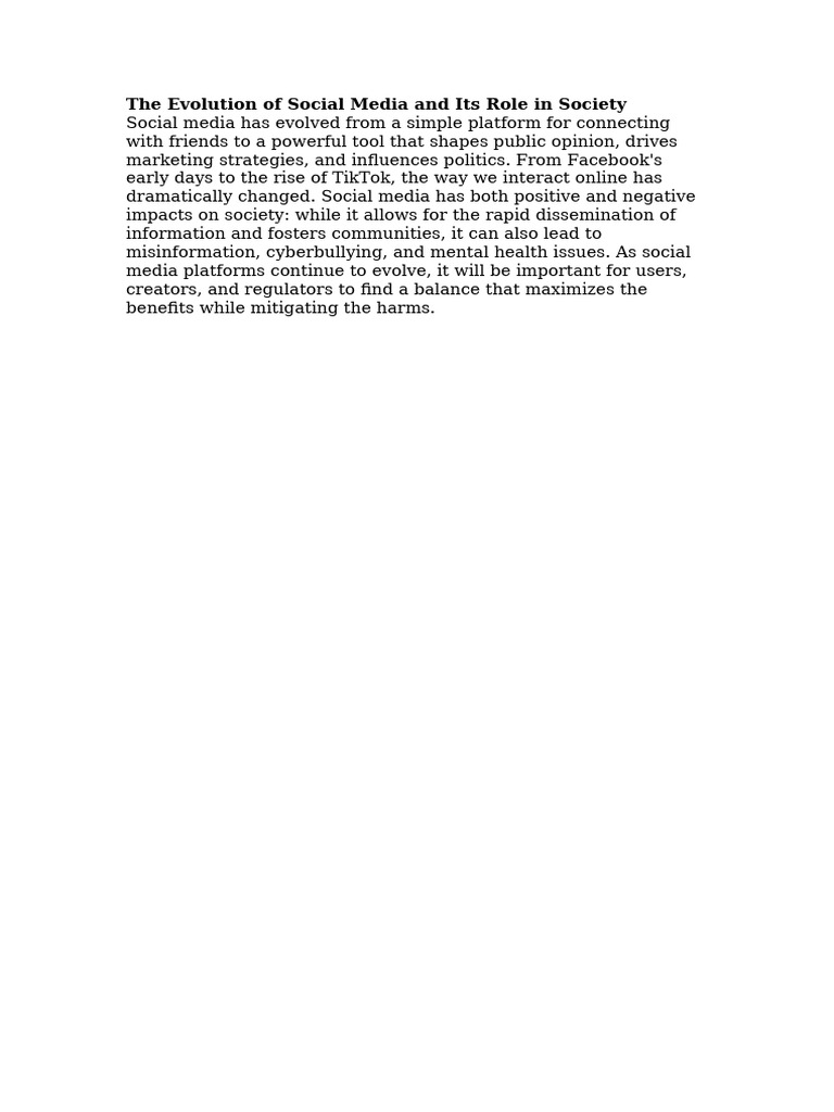 The Evolution of Social Media and Its Role in Soci | PDF