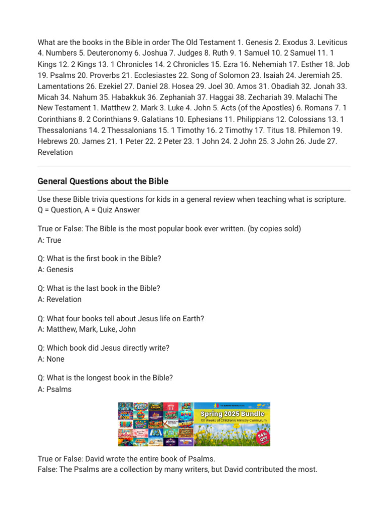 301 Bible Trivia Questions + Answers (Fun Quiz For Kids & Youth) | PDF ...