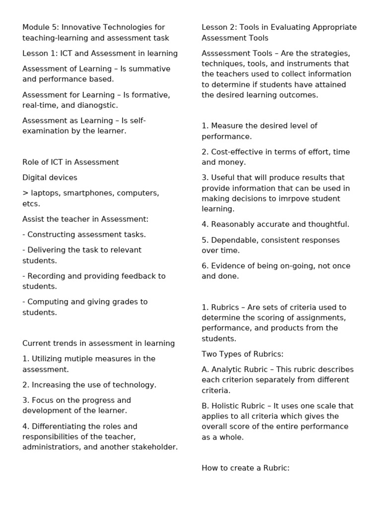 Batinga, Tiffany Belle (Lesson 5 Notes) | PDF | Educational Assessment ...