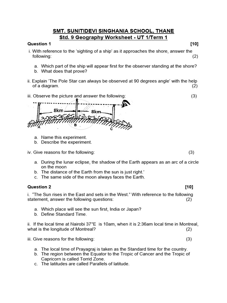STD IXGeography Revision Worksheetfor UT1 Term 1 | PDF | Equator | Longitude