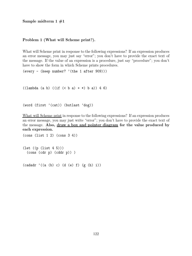 61A Brian Harvey Midterm 1 mt1-1 | PDF | Scheme (Programming Language) | Function (Mathematics)