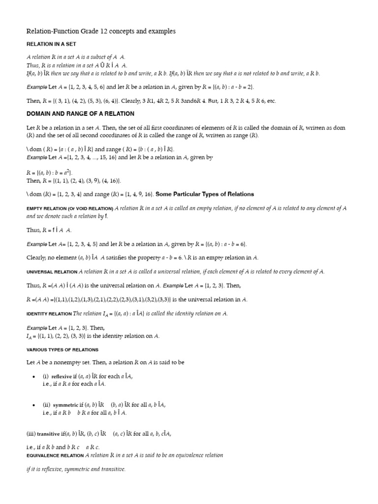 Relation Function Concepts Pdf Empty Set Mathematical Physics 4201