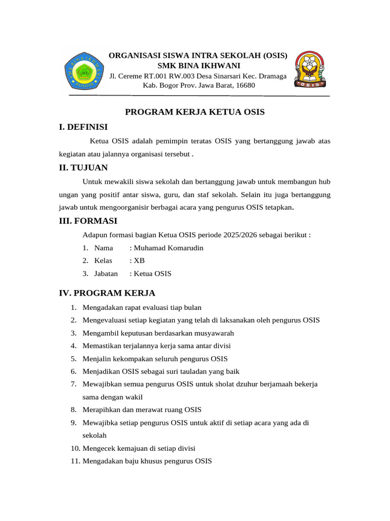 Programkerja Ketua Osis | PDF