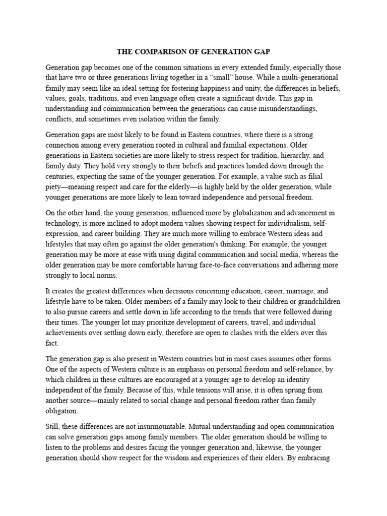 Understanding the Generation Gap | PDF | Family | Traditions