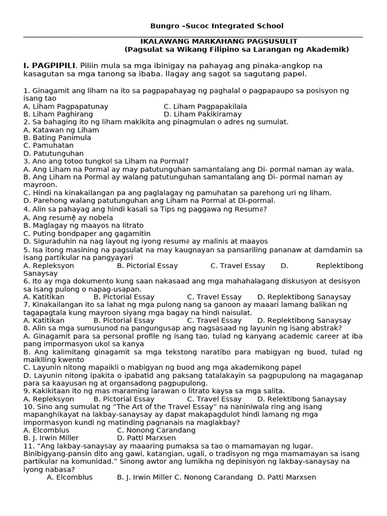 Exam Fil 12 2nd | PDF