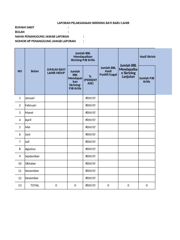 Format Laporan Skrining PJB Kritis Rumah Sakit Kota Padang 2 | PDF