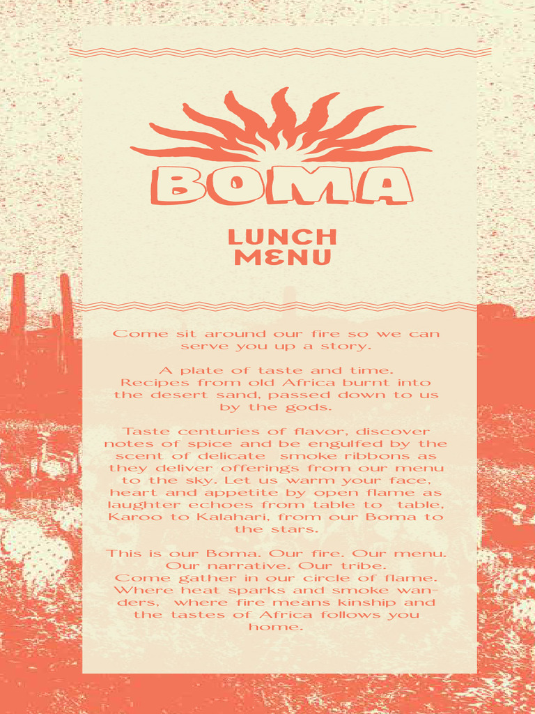 Boma Lunch Drinks Dinner Menu | PDF | Foods | Cuisine