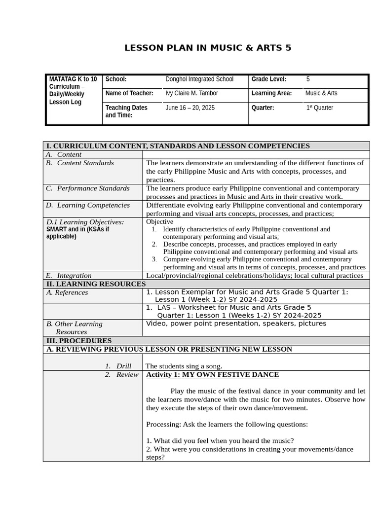 LESSON PLAN - M&A WEEK 1 - g5 | PDF | Contemporary Art | Learning
