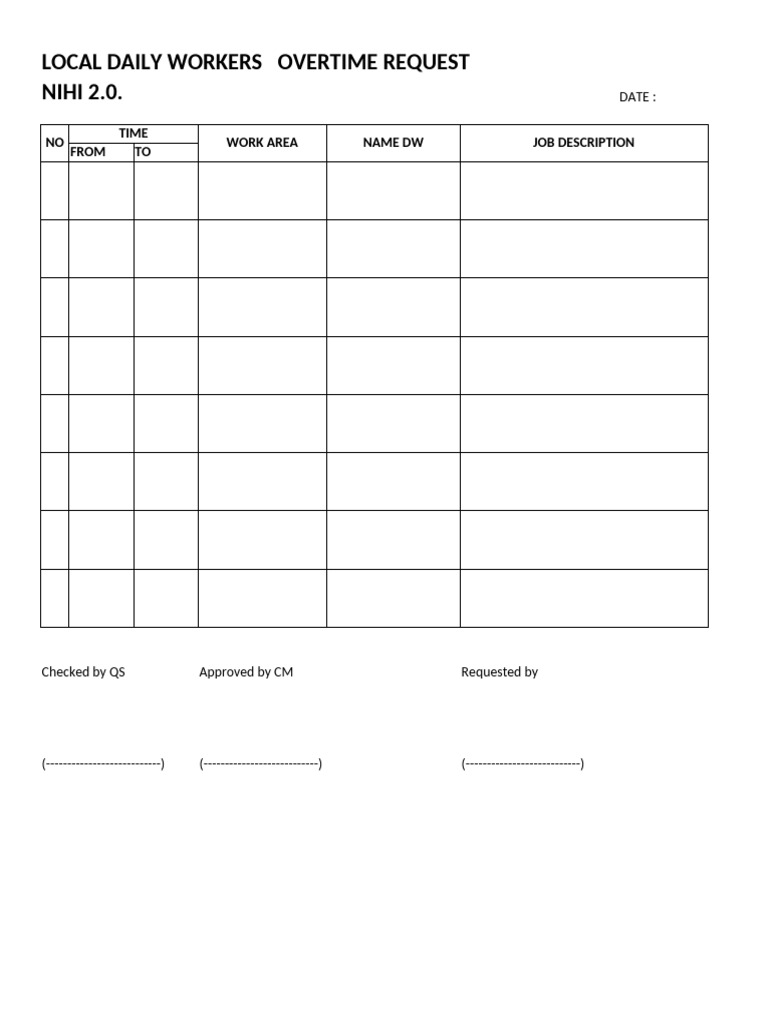 Local Daily Workers Overtime Request Form | PDF