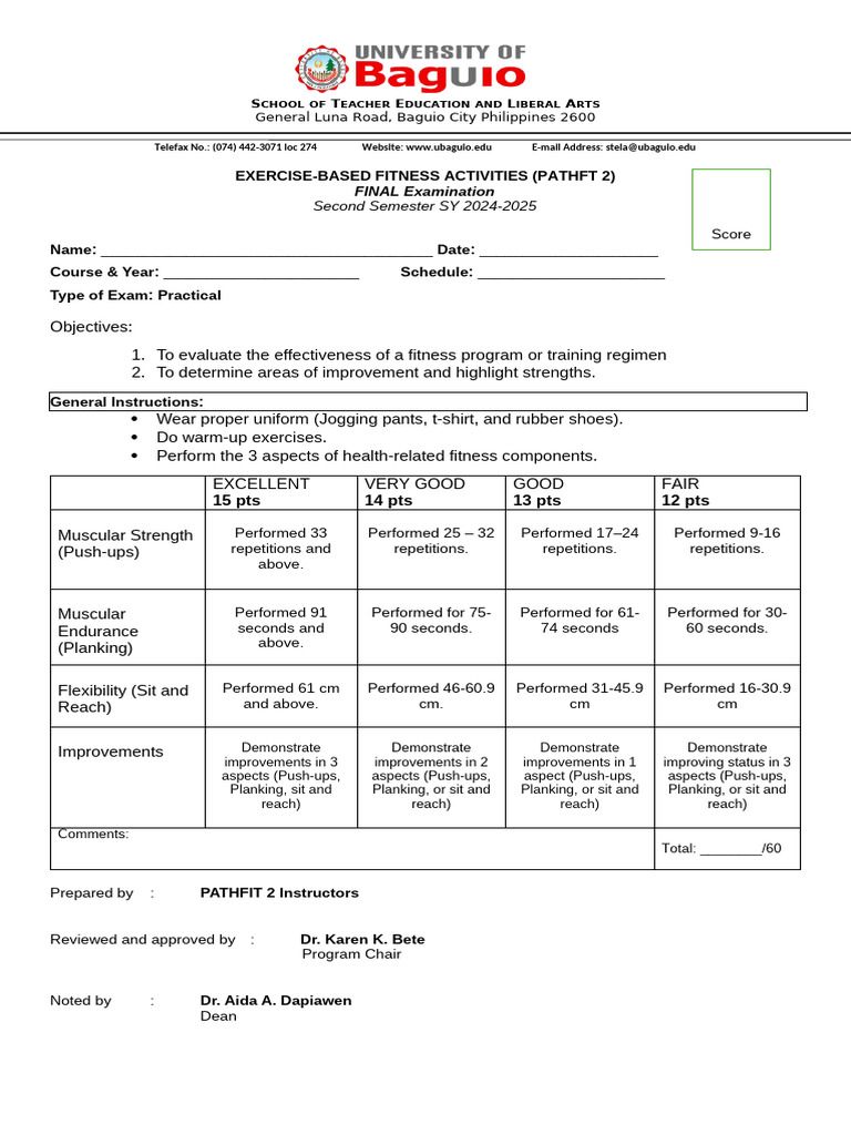 PATHFIT 2 Final Examination 2nd Sem 24 25 | PDF | Physical Fitness ...