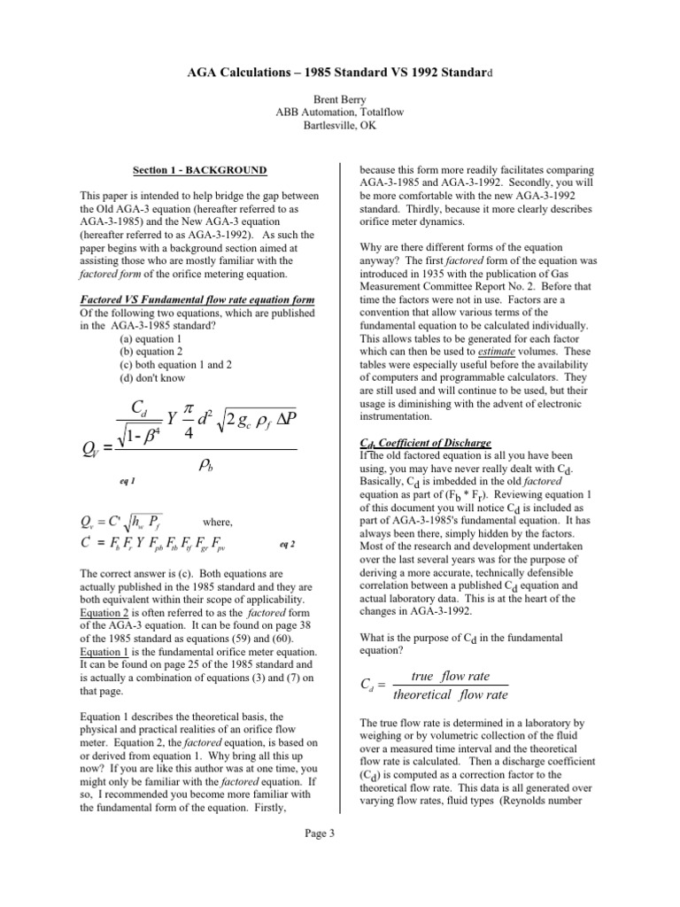 AGA 3 1992 vs AGA 3 1982 | Gases | Fluid Dynamics
