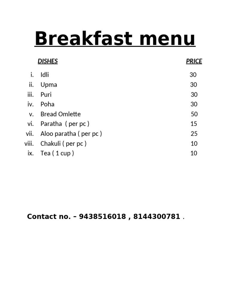 Breakfast Menu | PDF