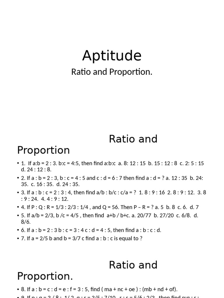Ratio and Proportion Apti | PDF | Ratio | Elementary Mathematics