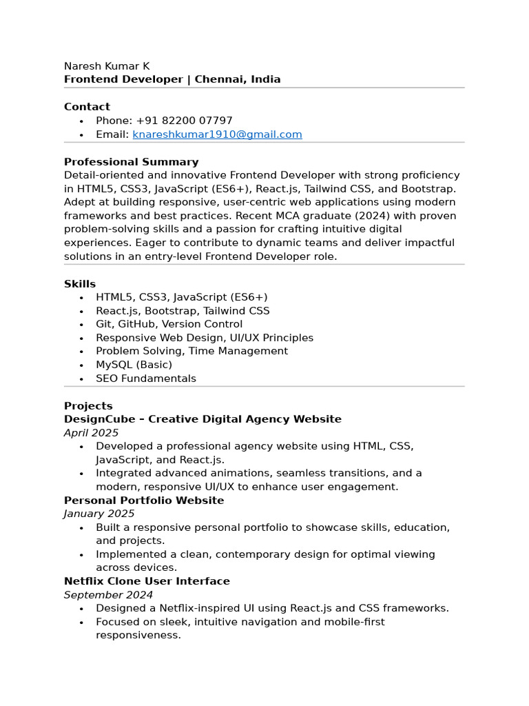 Sample - Naresh Kumar K | PDF