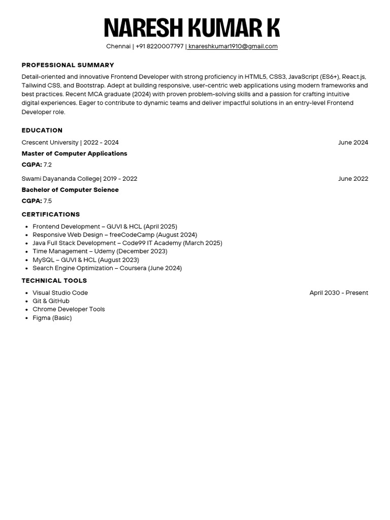 Professional Docs & Interview Prep Resume in Black White UConn Brand ...