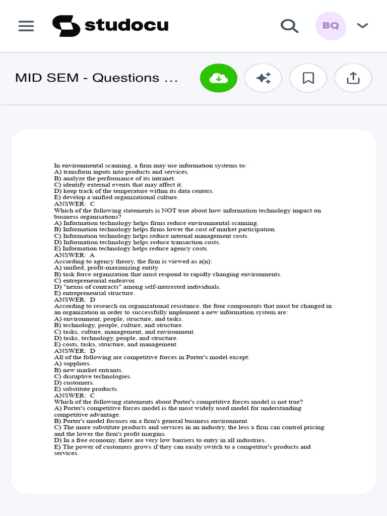 MID SEM - Questions of Management Information Systems - All of The ...