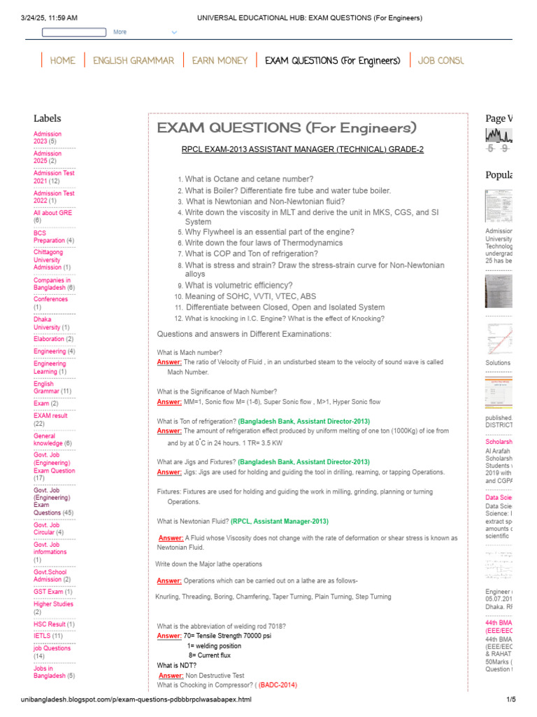 RPCL Engineering Exam Questions | PDF | Diesel Engine | Mechanical ...
