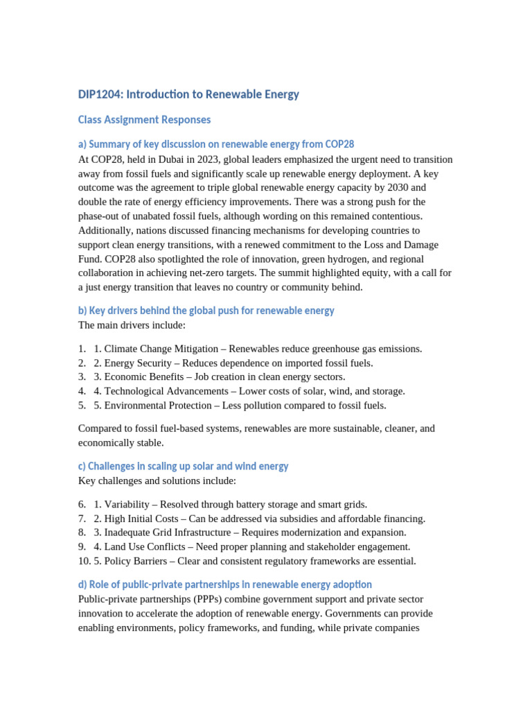 Introduction To Renewable Energy Assignment | PDF | Renewable Energy ...