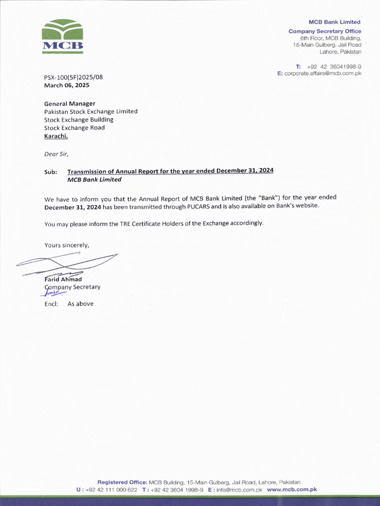 MCB Bank Annual Report 2024 | PDF | Banks | Audit