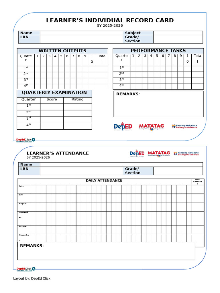 Learner's Individual Record Card (Word) | PDF
