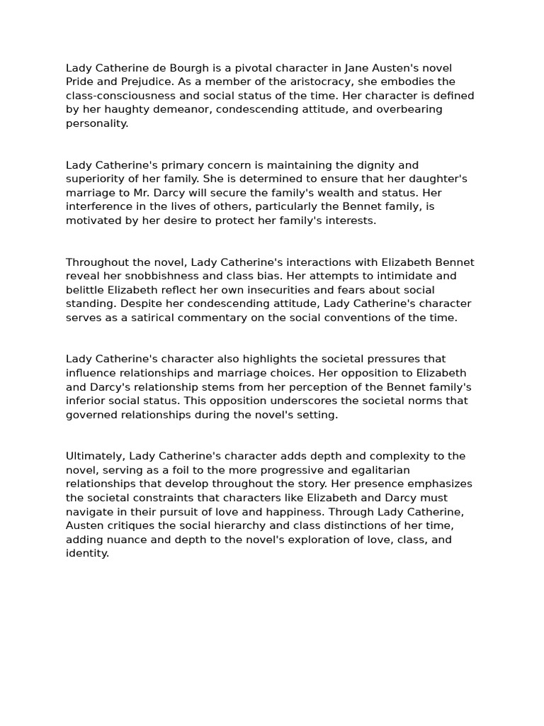 Lady Catherine Character | PDF