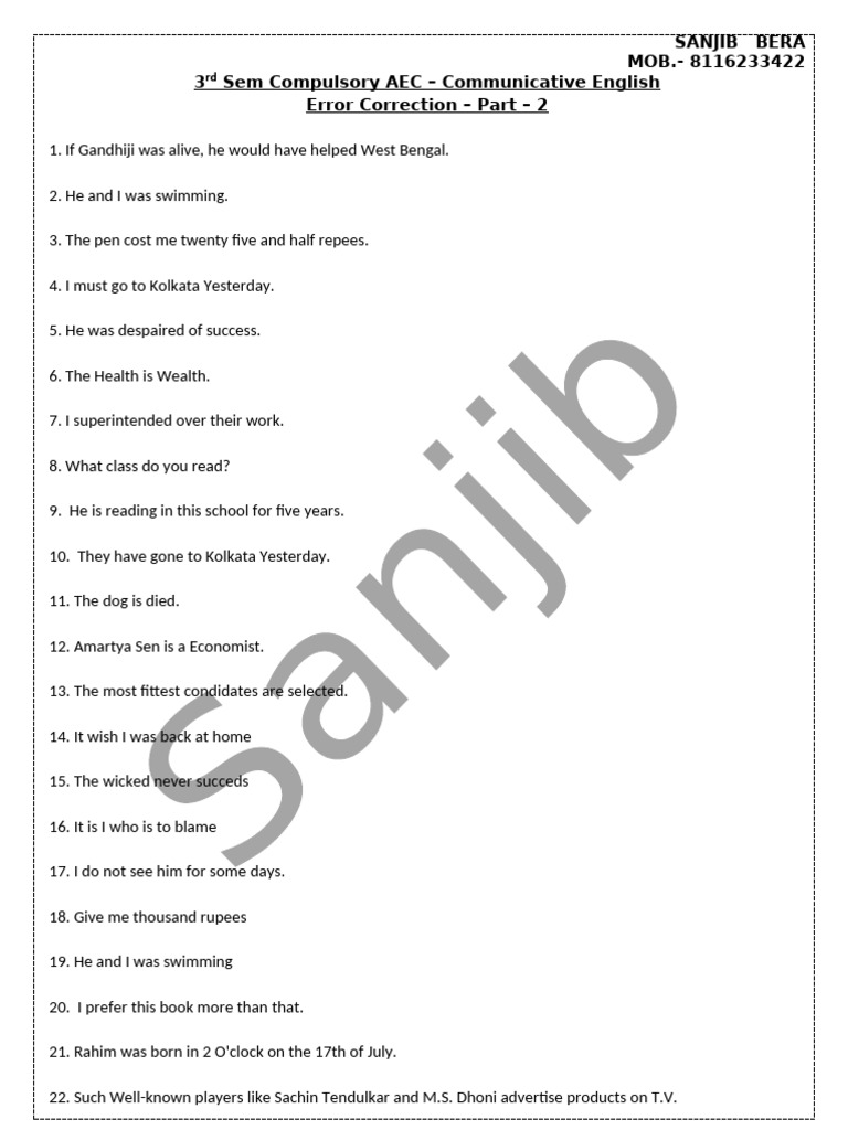 Error Correction Exercises with Answers | PDF