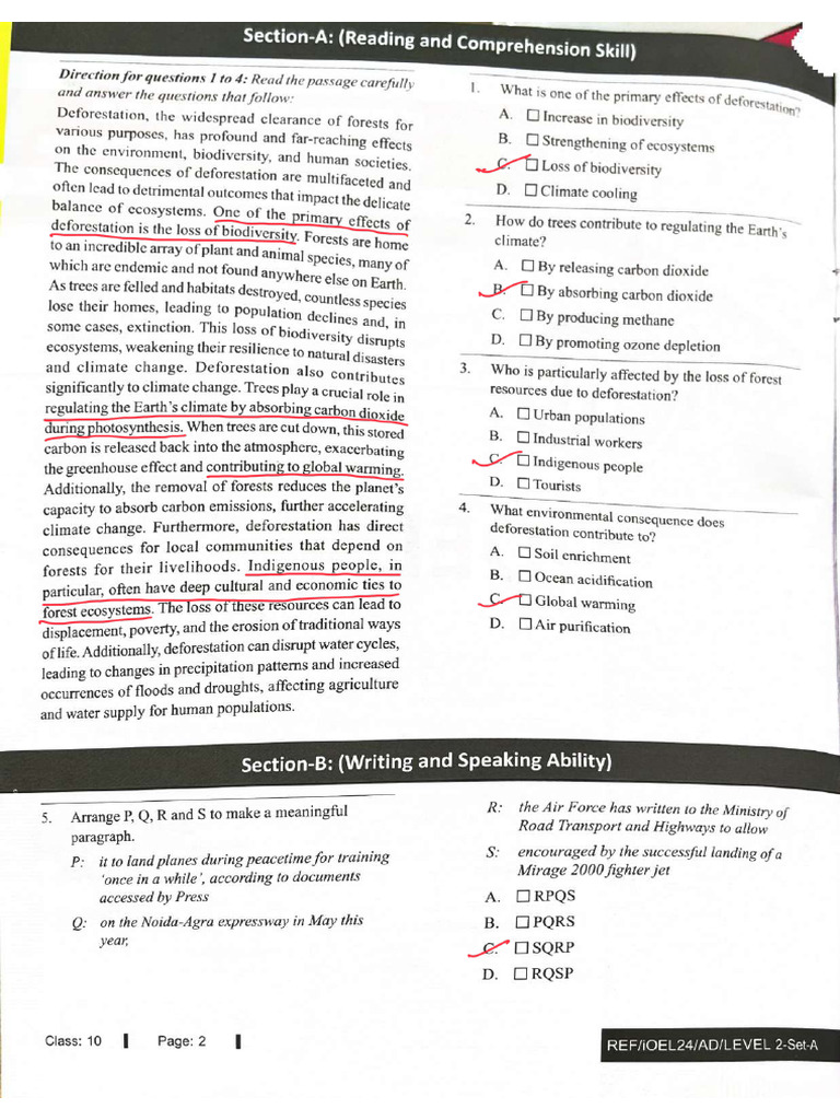 IOEL Level 2 Class 10th (Answers) | PDF