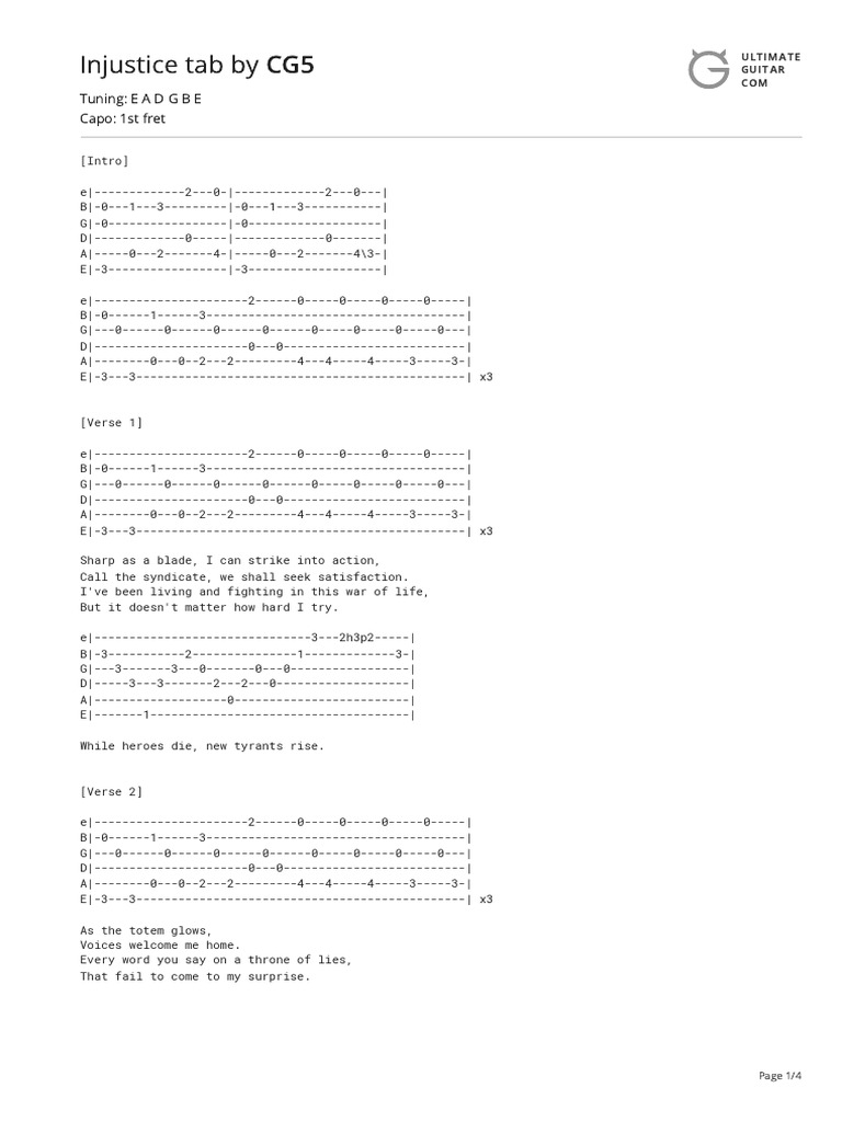 CG5 Injustice Guitar Tab | PDF | Song Structure | Musical Forms