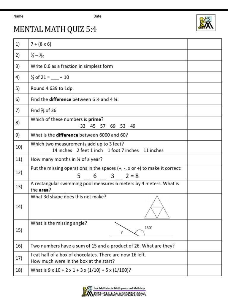 Mental-Math-5th-Grade-4 - Math Salamanders Mental Math | PDF