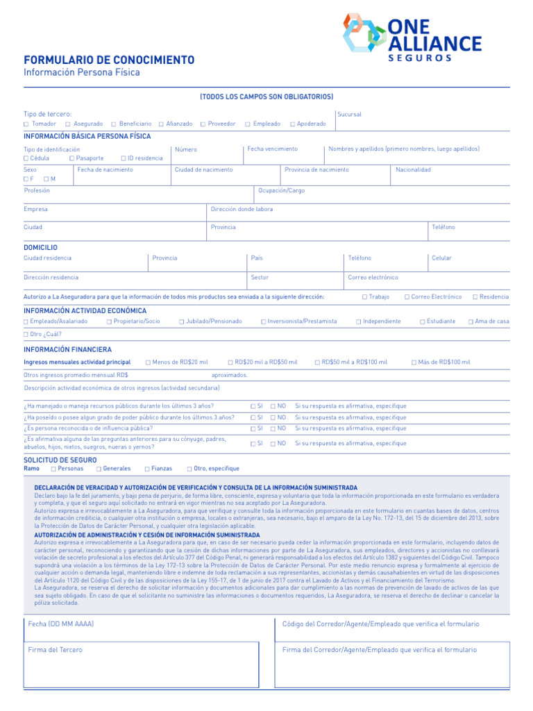 Formulario de Conocimiento Persona Física (Editable) | PDF