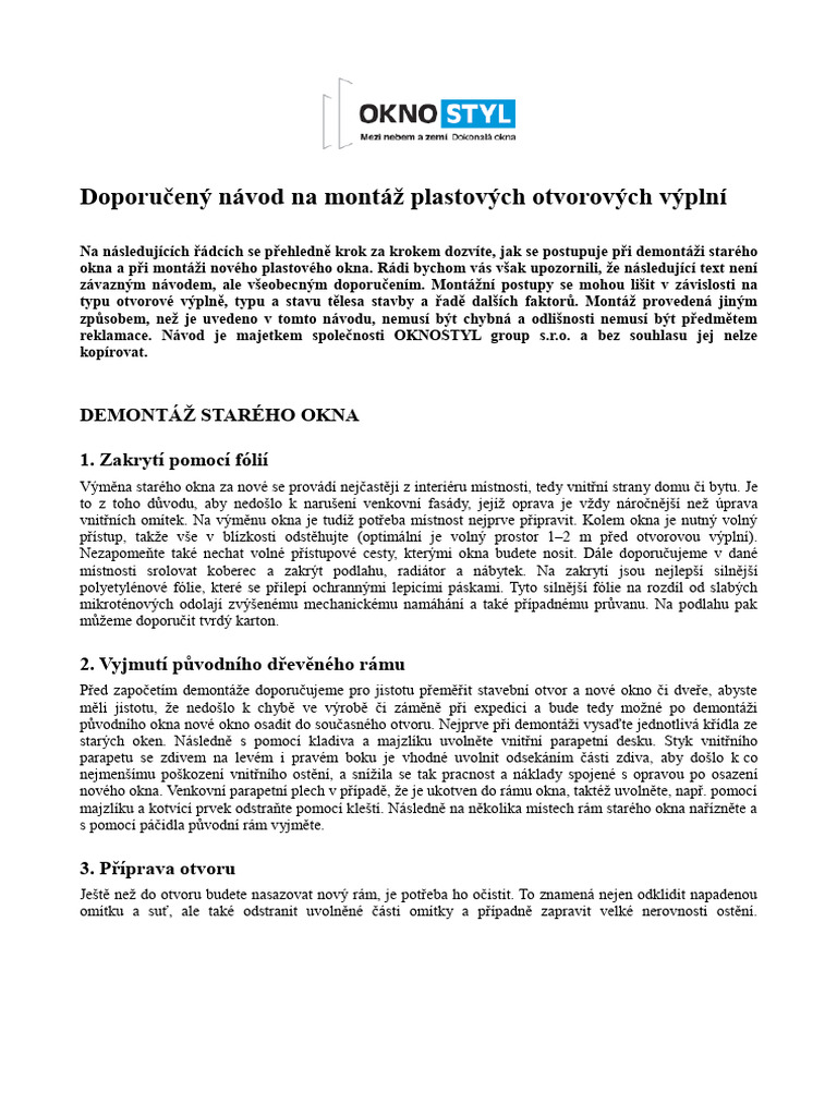 Navod Na Montaz Plastovych Oken | PDF