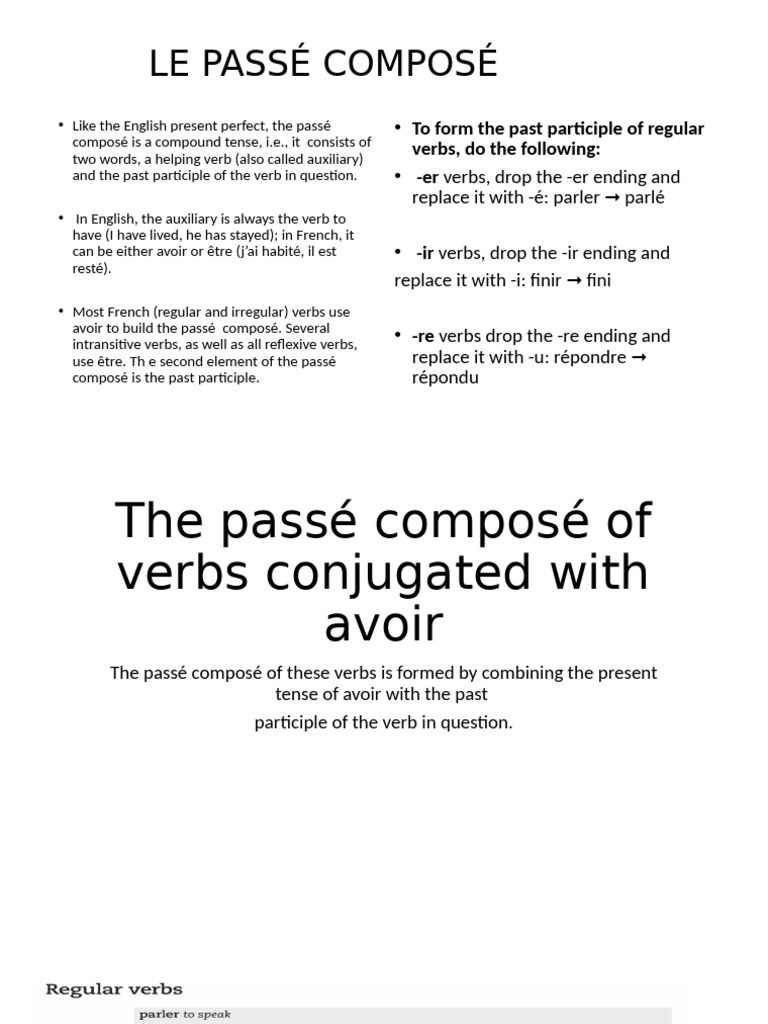 Understanding French Passé Composé | PDF | Morphology | Languages