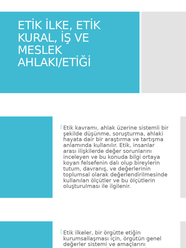 Eti̇k İlke, Eti̇k Kural, İş Ve | PDF