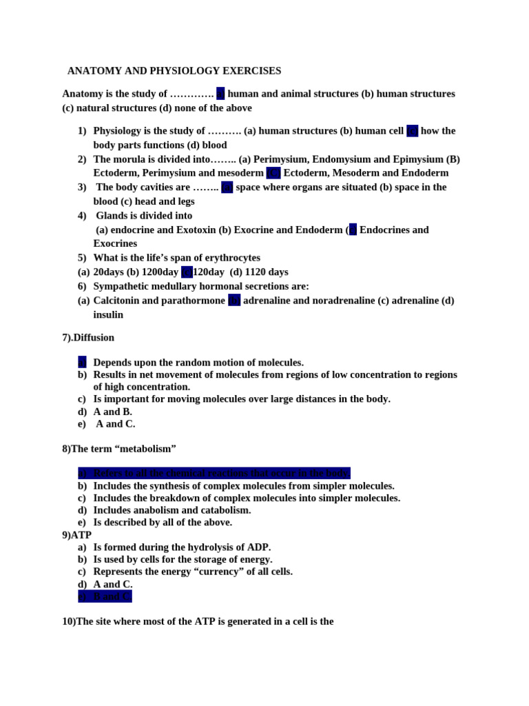 Anatomy and Physiology Quiz Questions | PDF | Human Body | Mitosis