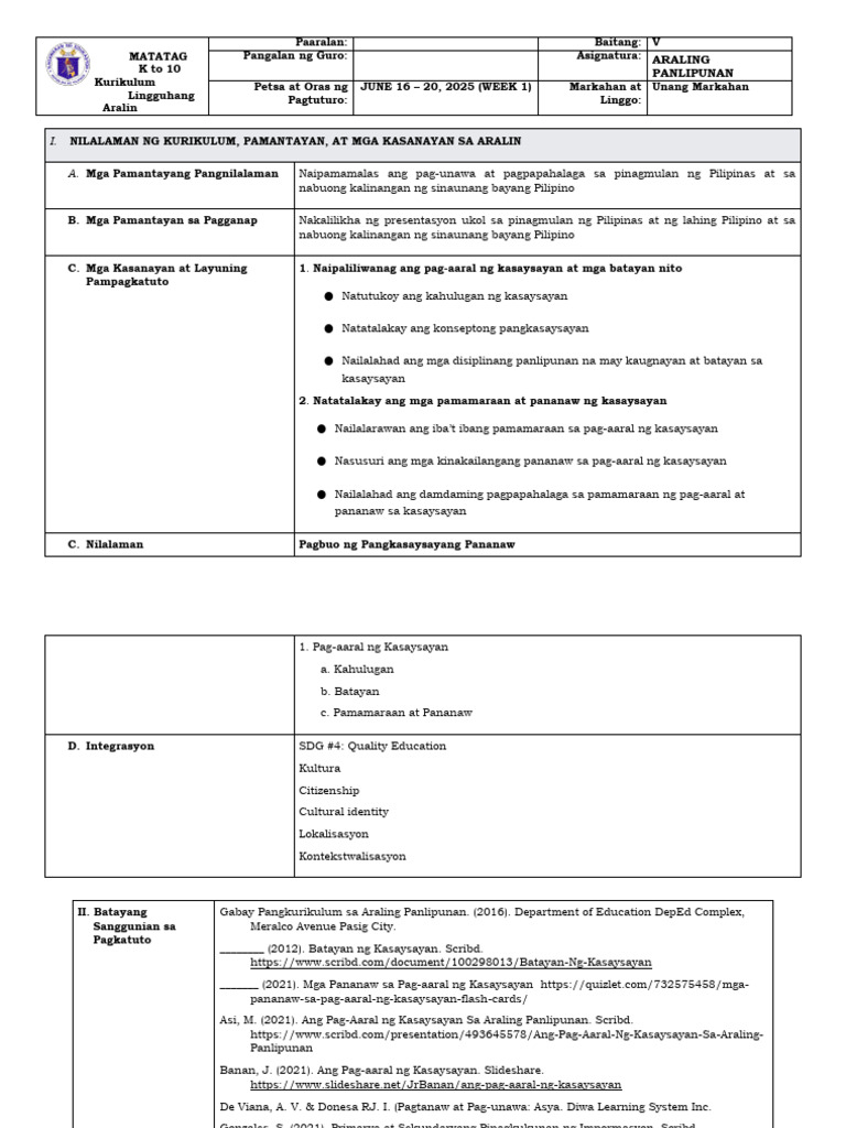 AP 5 DLL Matatag - q1 - w1 | PDF