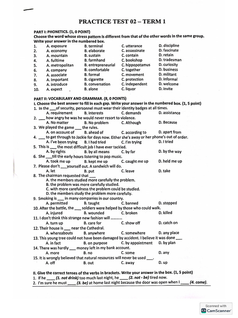 Practice Test 02 - Term 1 | PDF
