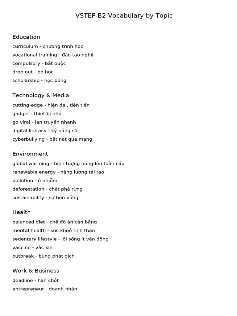 VSTEP B2 Vocabulary | PDF