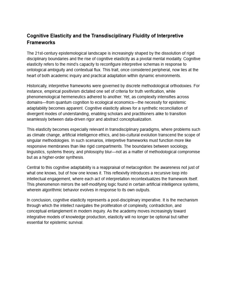 Cognitive Elasticity and The Transdisciplinary Fluidity of Interpretive Frameworks | PDF ...