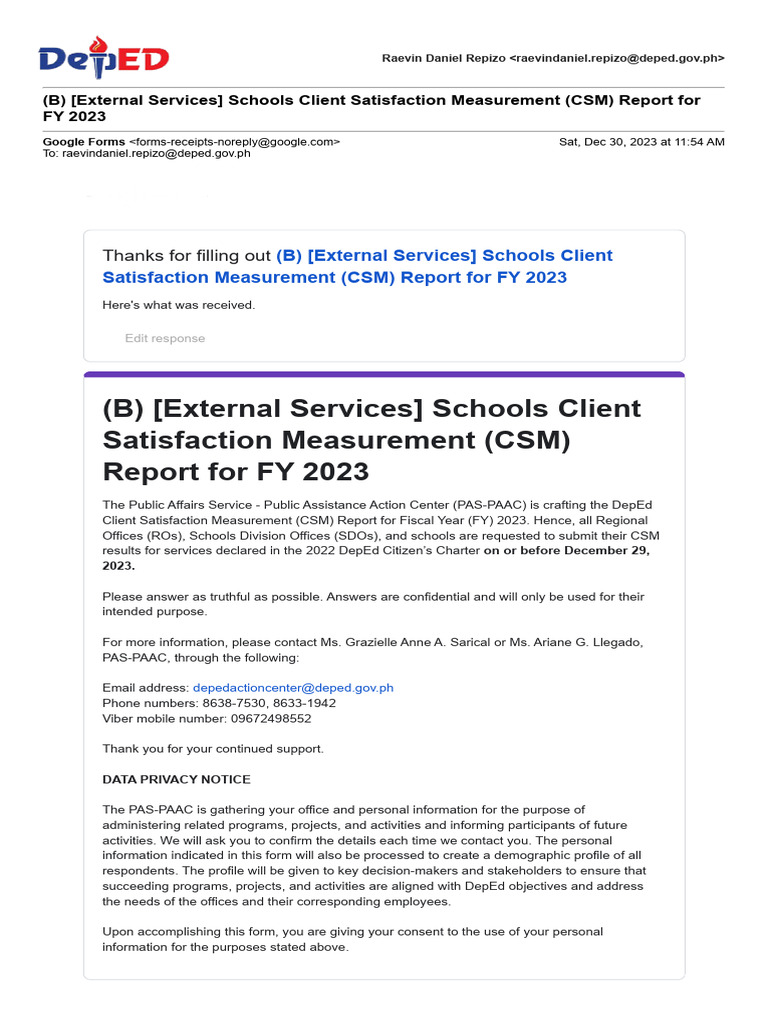 (B) (External Services) Schools Client Satisfaction Measurement (CSM ...