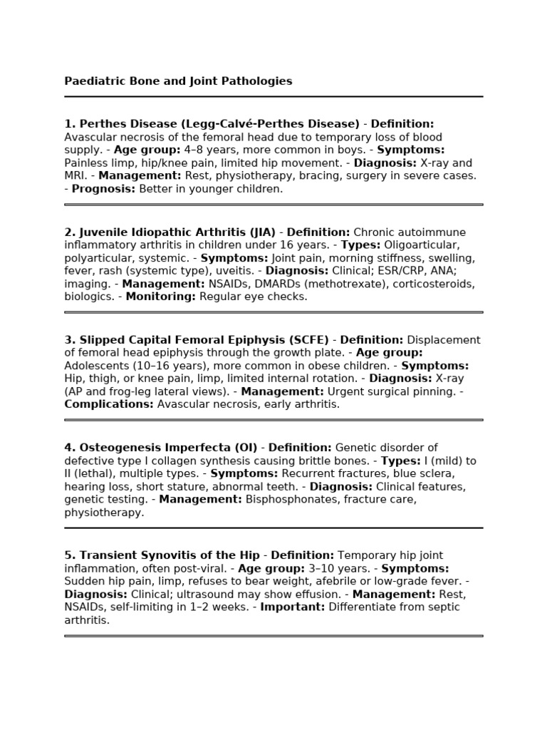 Pediatric Bone and Joint Disorders Guide | PDF | Arthritis | Medicine
