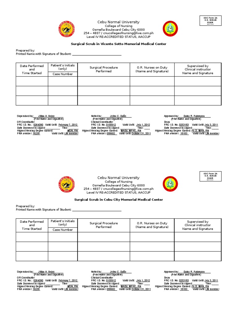 Major or Scrub, Circu PRC - VSMMC, CCMC, Maternity | PDF | Nursing | Identity Document