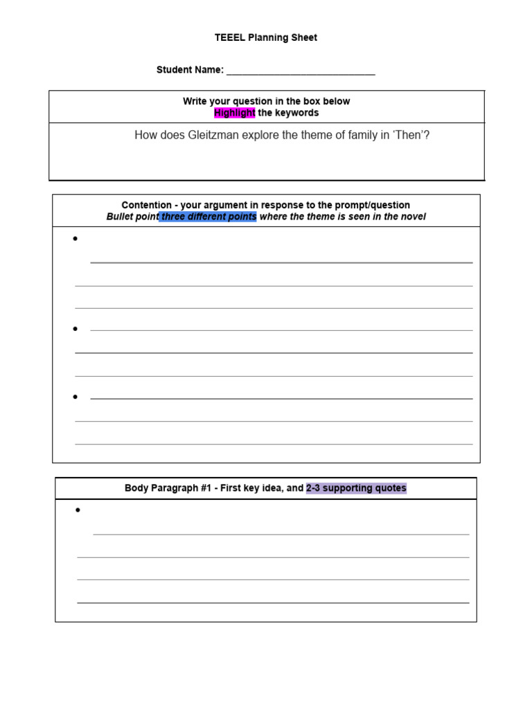 Planning Sheet - Y7 TEEEL | PDF